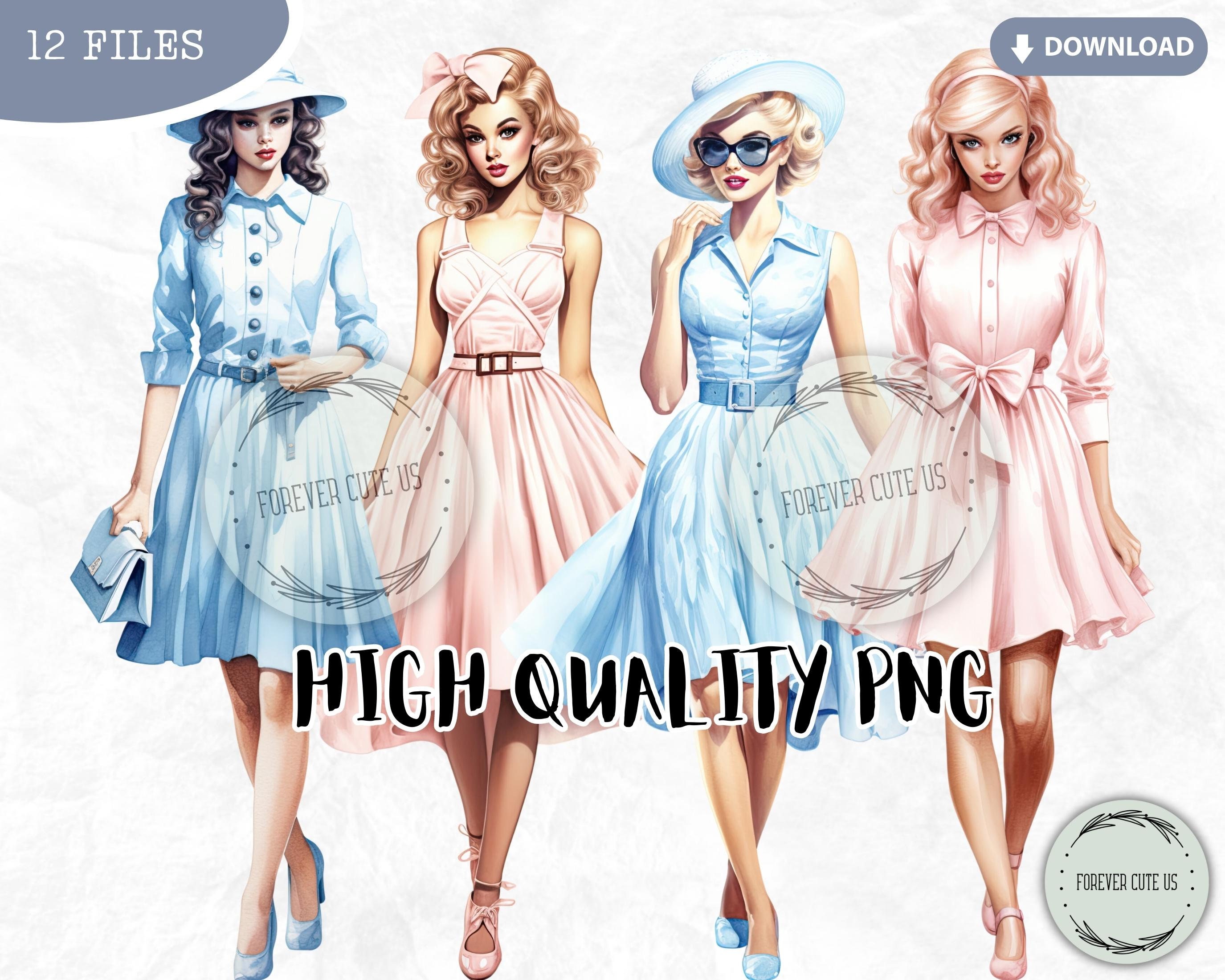 Retro Pastel Preppy Girl Clipart Bundle Fashion Planner - Etsy