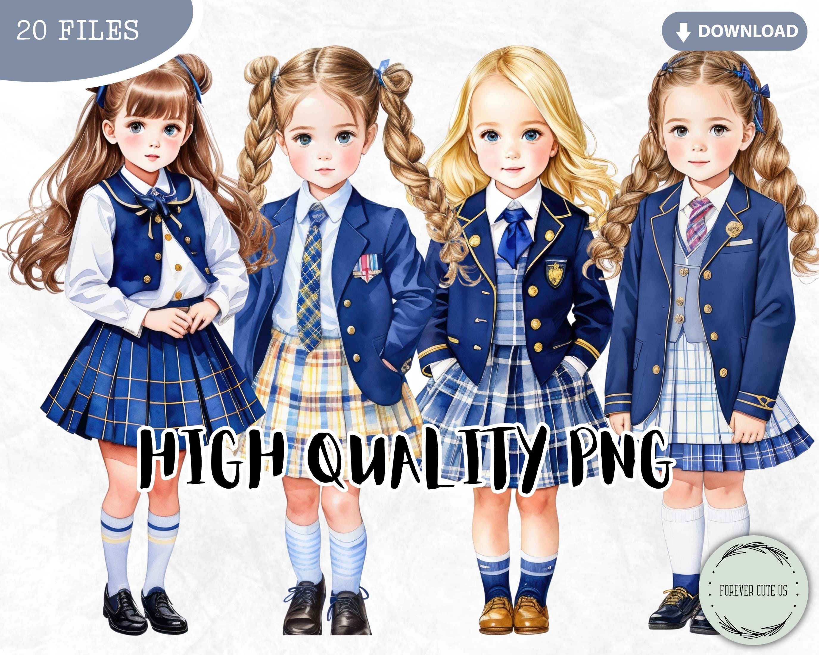Cute Blue Uniform School Girl Clipart Bundle Student Fashion - Etsy