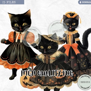 Spooky Halloween Black Cat Clipart Set, Witch, Pumpkin, Fall, Autumn ...