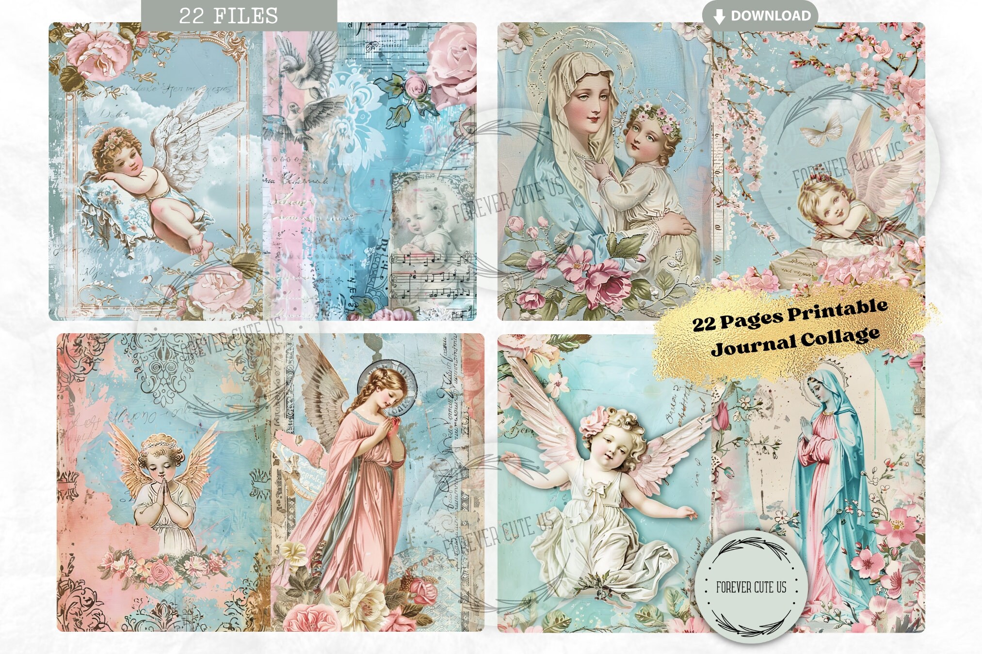Shabby Faith Junk Journal Collage Set, Holy Mother Mary, Virgin Mary ...