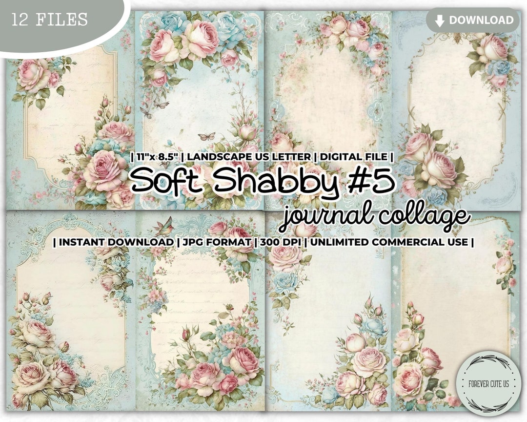 Soft Shabby Junk Journal Collage Sheet, Blue, Paper, Girly, Dreamy ...