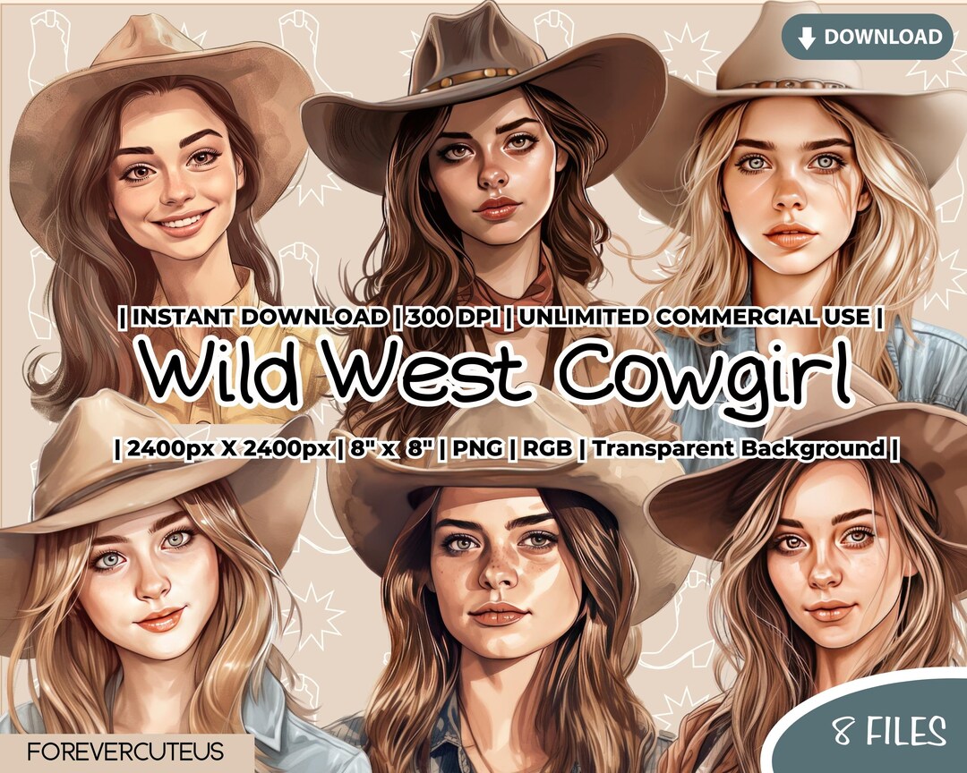 Wild West Cowgirl Clipart Bundle, Cowboy Girl Clipart, Watercolor ...