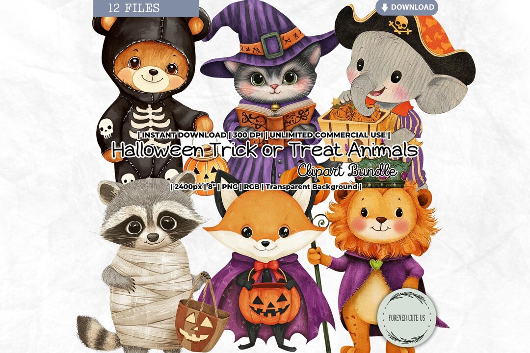 Halloween Trick or Treat Animals Clipart, Vintage, Retro, Elephant ...