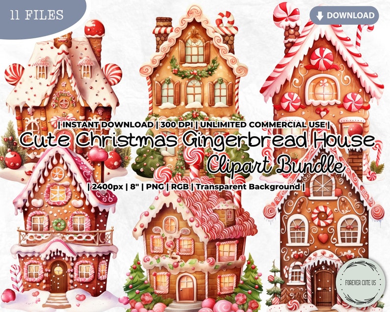 Cute Christmas Gingerbread House Clipart Set Candy Cane - Etsy