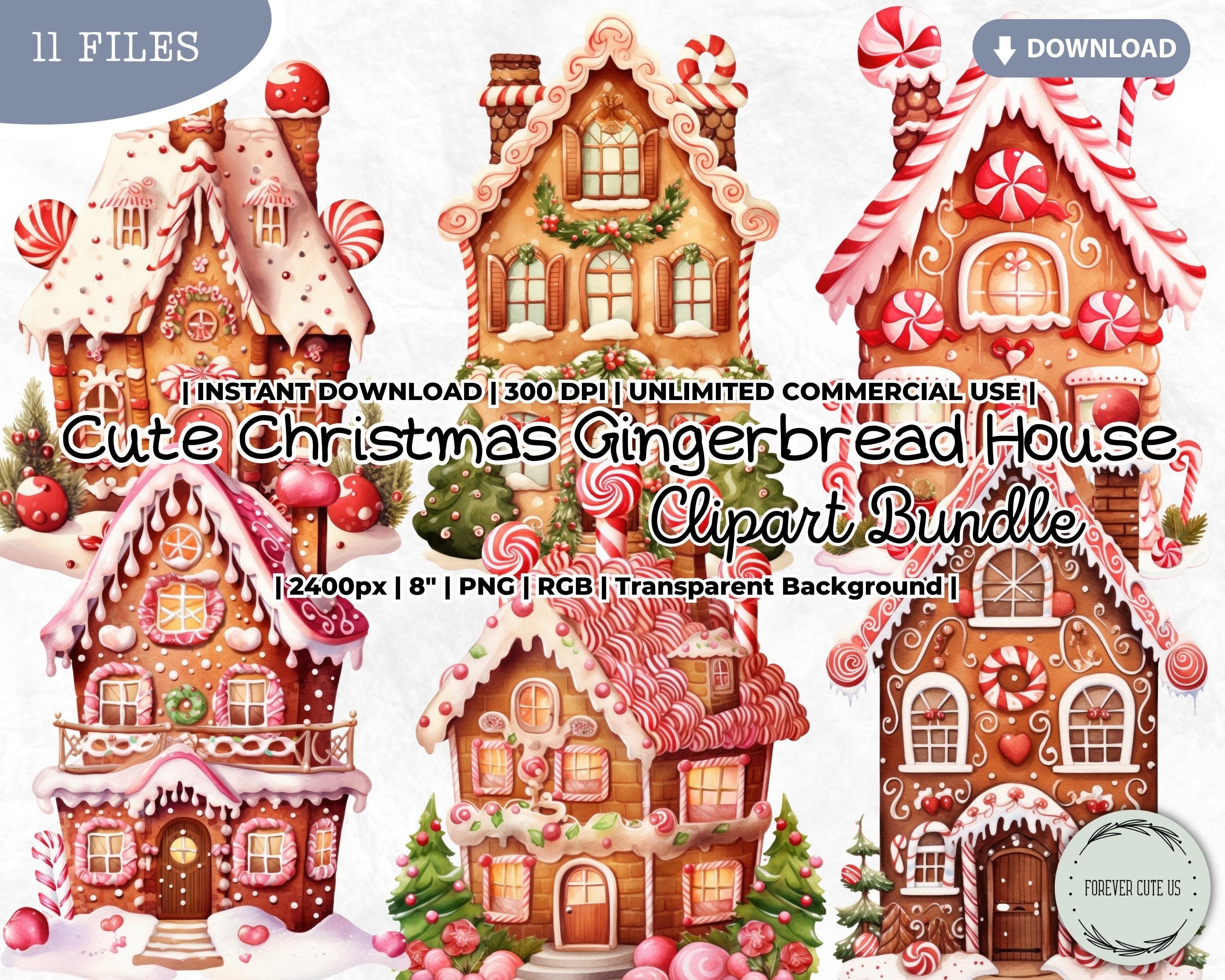 Cute Christmas Gingerbread House Clipart Set Candy Cane - Etsy