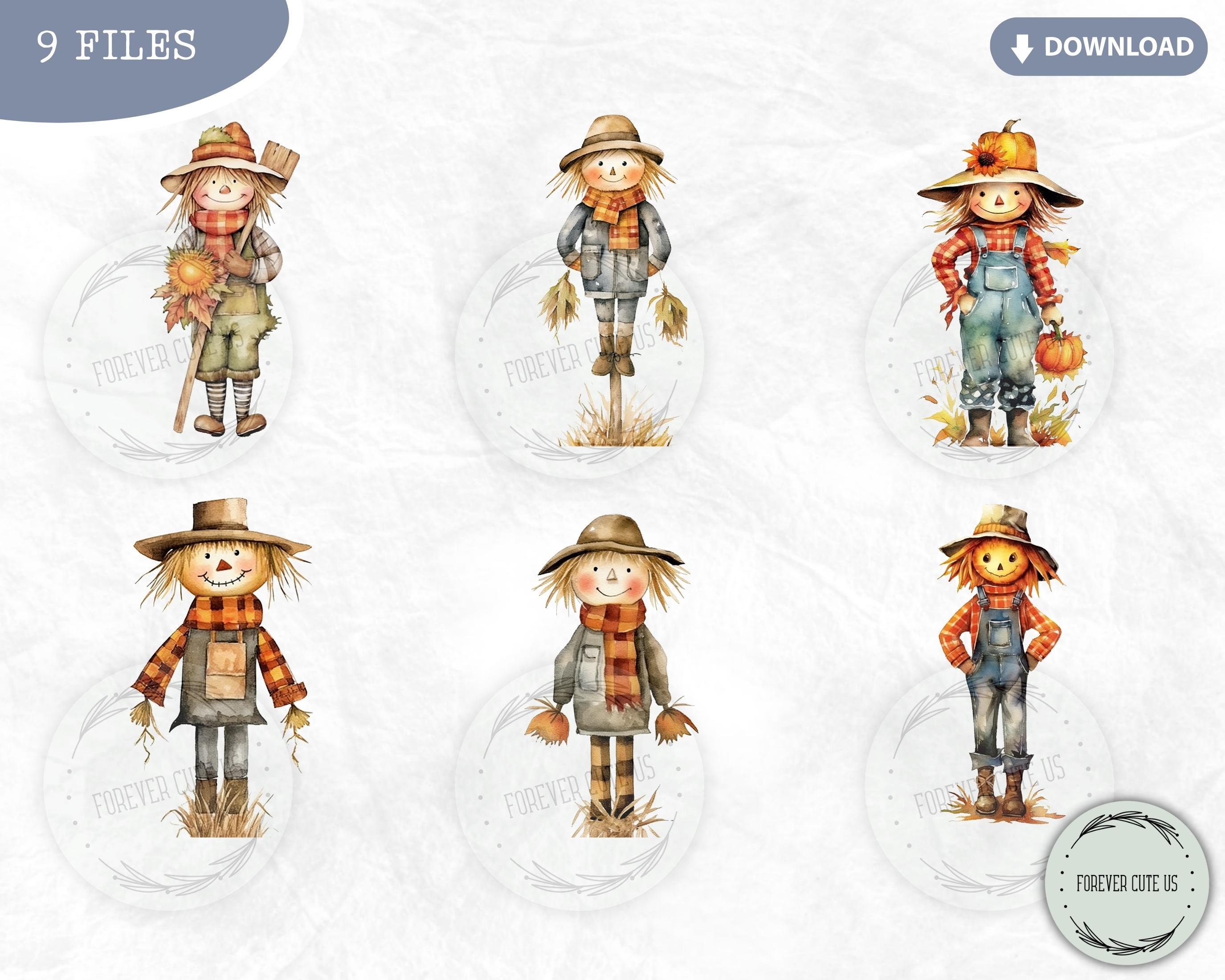 Fall Scarecrow Clipart Autumn Harvest Watercolor - Etsy