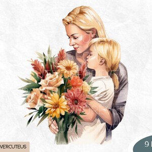 Flowers for Mom Clipart, Mother's Day Clipart, Mom and Son, Mom and ...