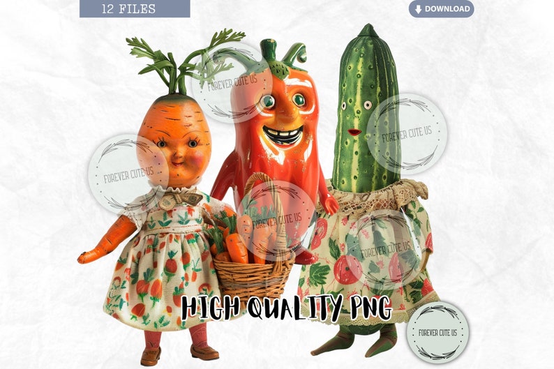 Vegetable Doll Clipart, Retro, Vintage, Kitchen, Food, Veggie, Onion ...
