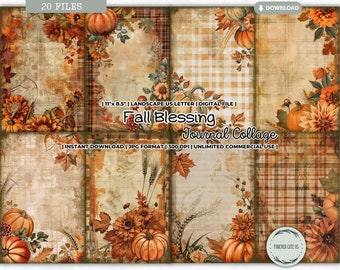 Fall Blessing Junk Journal Collage Sheet Kit, Autumn, Leaves ...