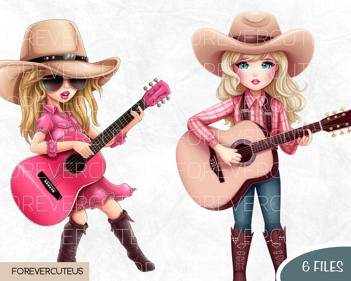 Guitar Cowgirl Clipart Bundle Cowboy Girl Clipart Country - Etsy