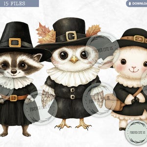 Cute Pilgrim Animals Clipart, Retro, Vintage, Woodland, Nursery, Fall ...
