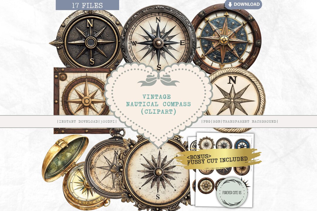 Vintage Nautical Compass Clipart, Wind Rose, Map, Marine, Medieval ...