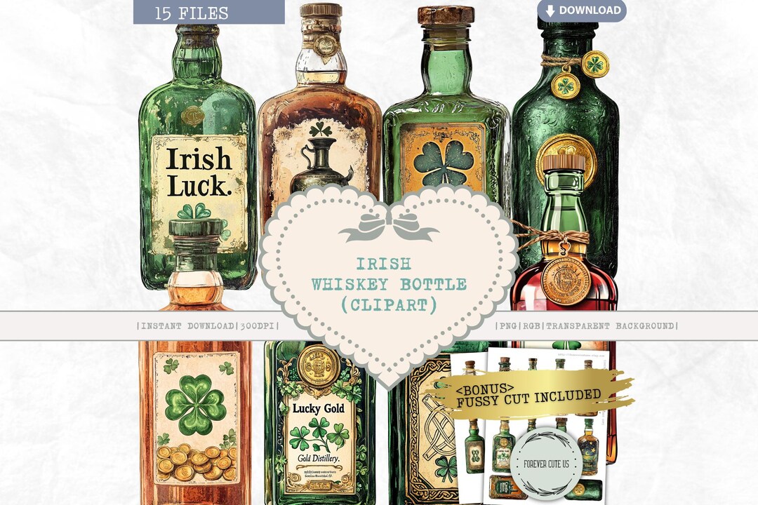 Irish Whiskey Bottle Clipart, St Patrick's Day, St Paddy's Day, March ...