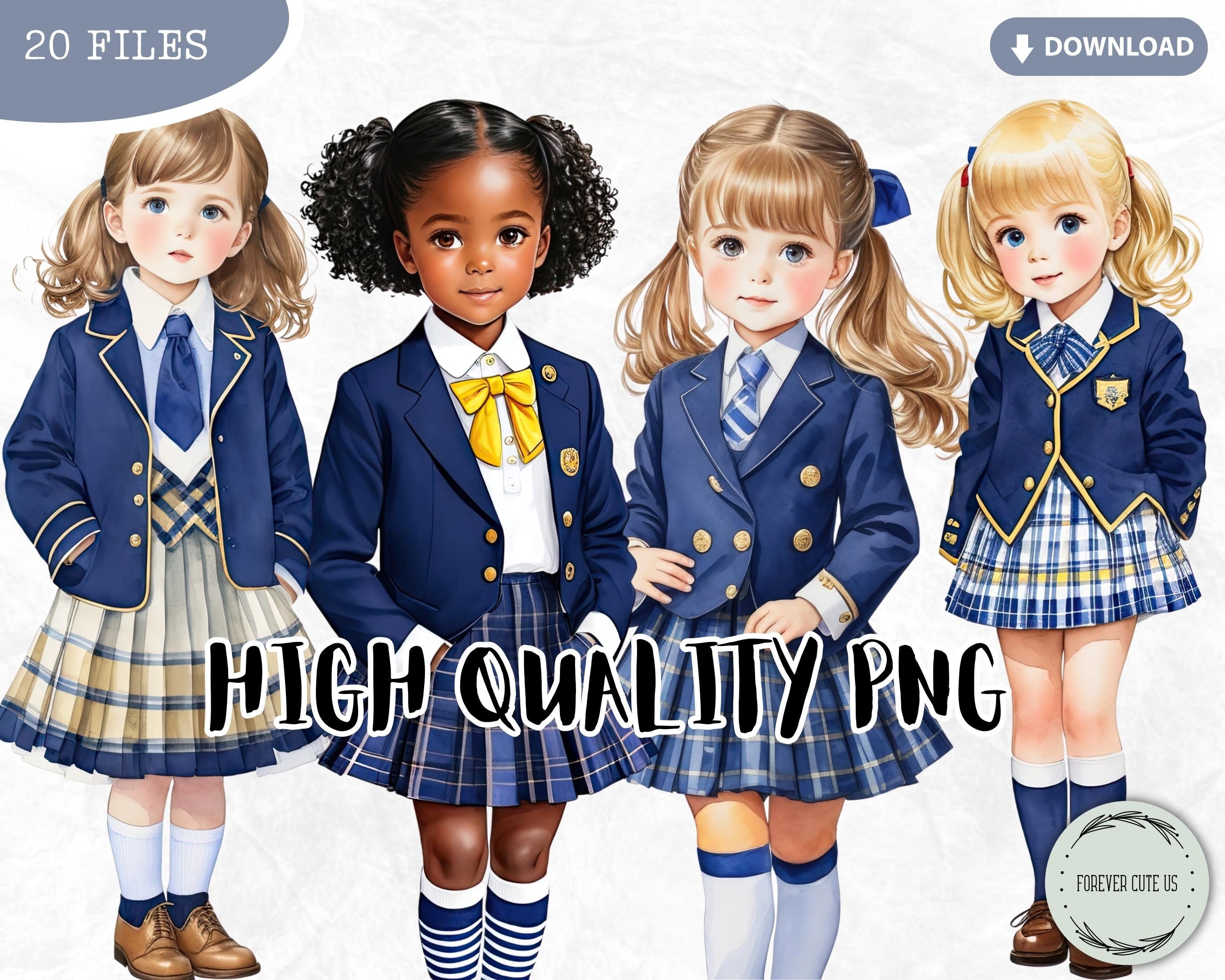 Cute Blue Uniform School Girl Clipart Bundle Student Fashion - Etsy