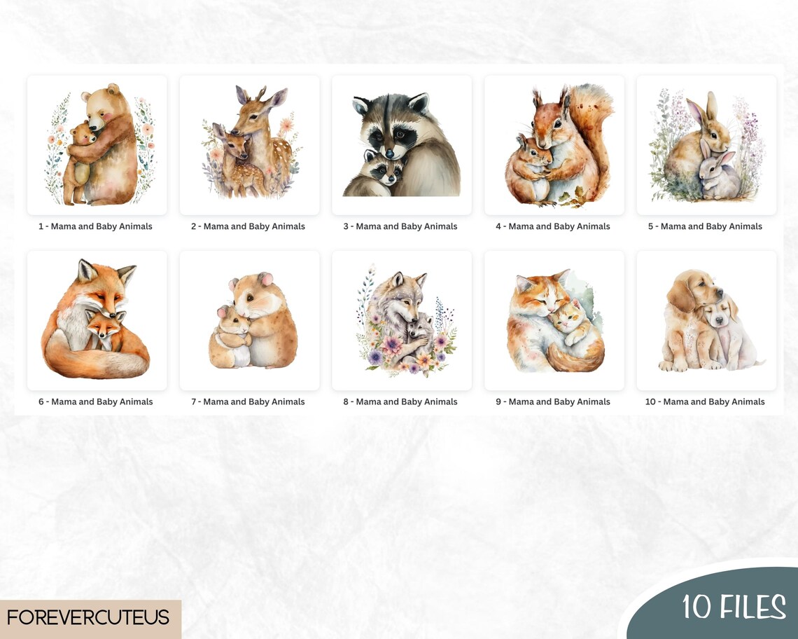 Mama and Baby Animals Clipart Mother's Day Clipart Mom - Etsy