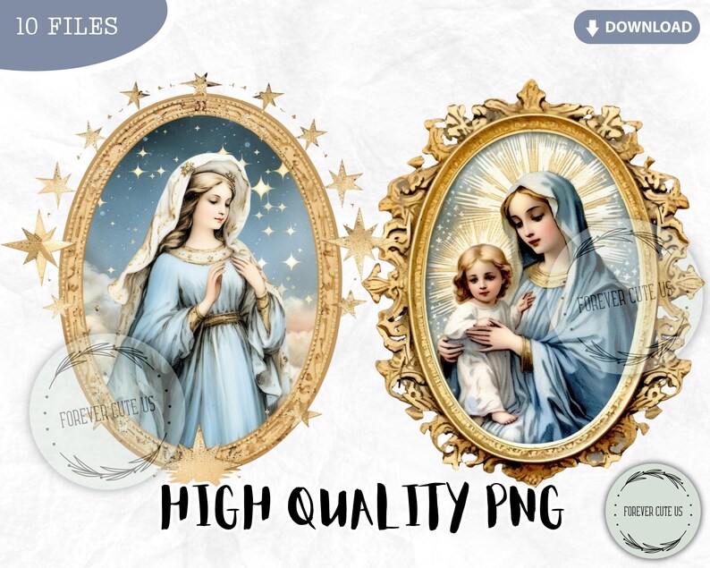Blessed Mother Mary Clipart Bundle, Virgin Mary, Catholic,lady of ...
