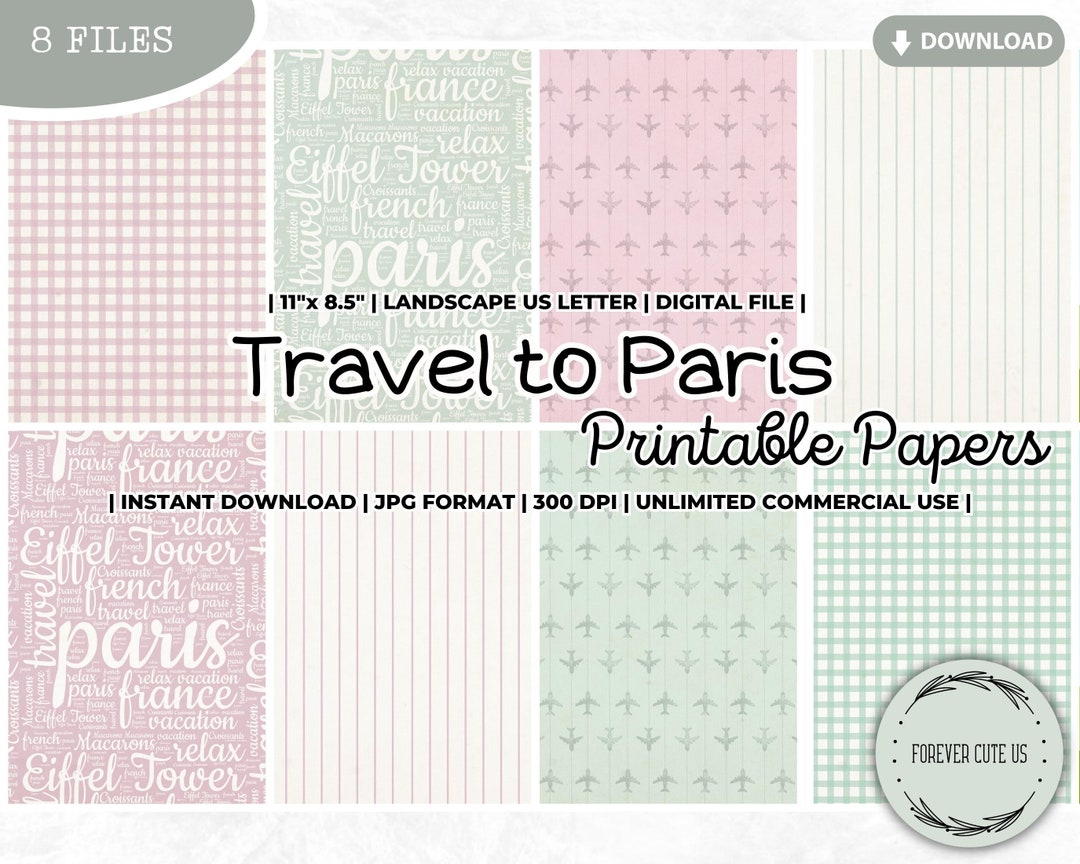 Travel to Paris Printable Paper, Shabby Chic, Junk Journal (digital ...