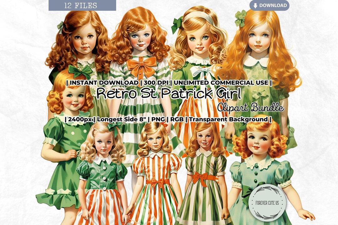 Retro St Patrick Girl Clipart Bundle, Shabby, Doll, Fashion, Victorian ...