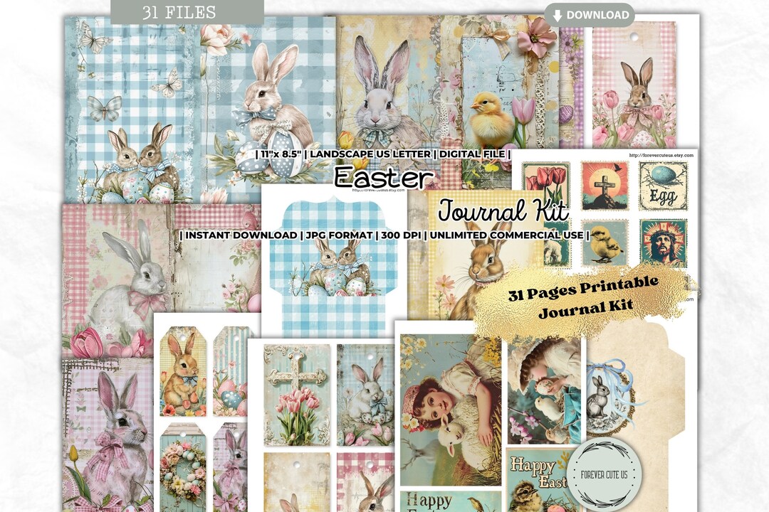 Easter Junk Journal Kit, Collage Sheet, Printable Paper, Bunny, Egg ...