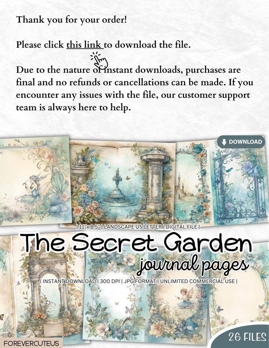 The Secret Garden Journal Pages Bundle, Printable Shabby Chic, Shabby ...