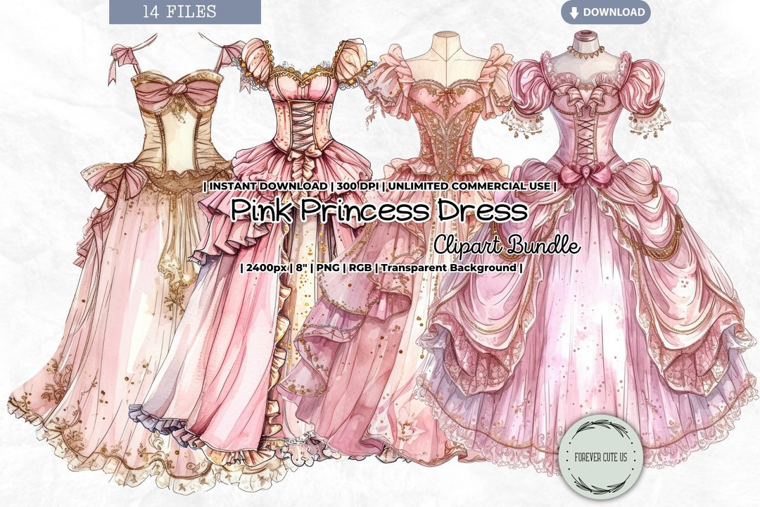 Pink Princess Dress Clipart, Gown, Fairytale, Ball, Prom, Dreamy ...