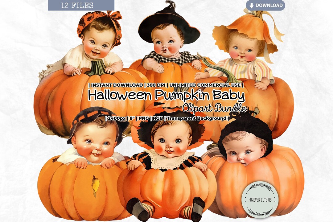 Halloween Pumpkin Baby Clipart Bundle, Little Boy, Little Girl, Pumpkin ...