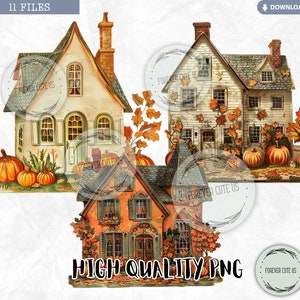 Autumn Cottage Clipart, Retro, Vintage, Fall, Thanksgiving, Pumpkins ...