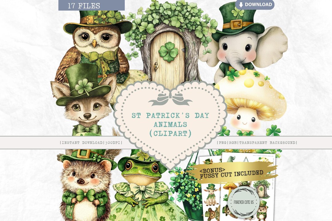St Patrick's Day Animal Clipart, St Paddy, Cute Nursery, Woodland ...