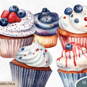 Patriotic Cupcake Clipart Bundle, Watercolor Cupcake, Cupcake Clipart ...