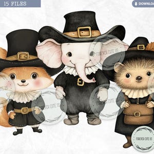 Cute Pilgrim Animals Clipart, Retro, Vintage, Woodland, Nursery, Fall ...