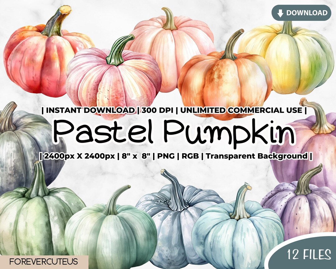 Watercolor Pumpkin Clipart, Abstract Watercolor Png, Pastel Pumpkins ...