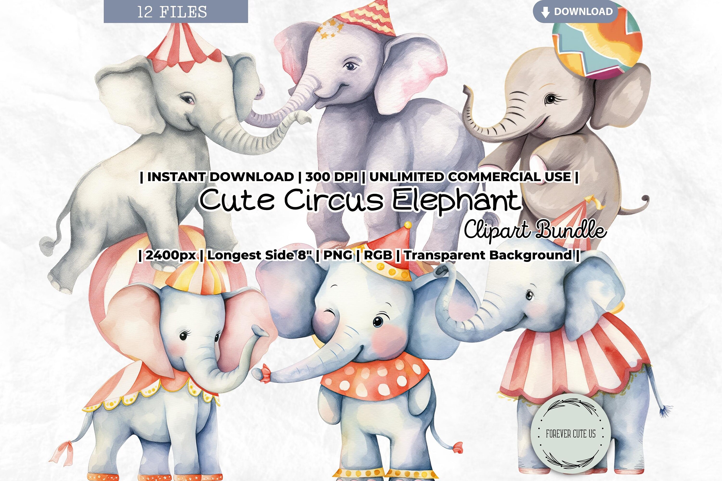 Circus Elephant Clipart Set Cute Nursery Carnival - Etsy
