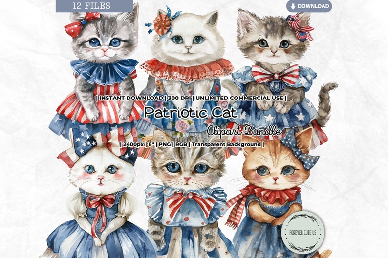 Patriotic Cat Clipart, Kitty, Kitten, Vintage, Victorian, 4th of July ...
