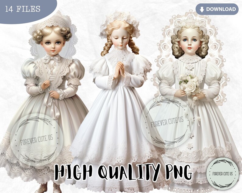 Vintage First Communion Doll Clipart Bundle Little Girl - Etsy
