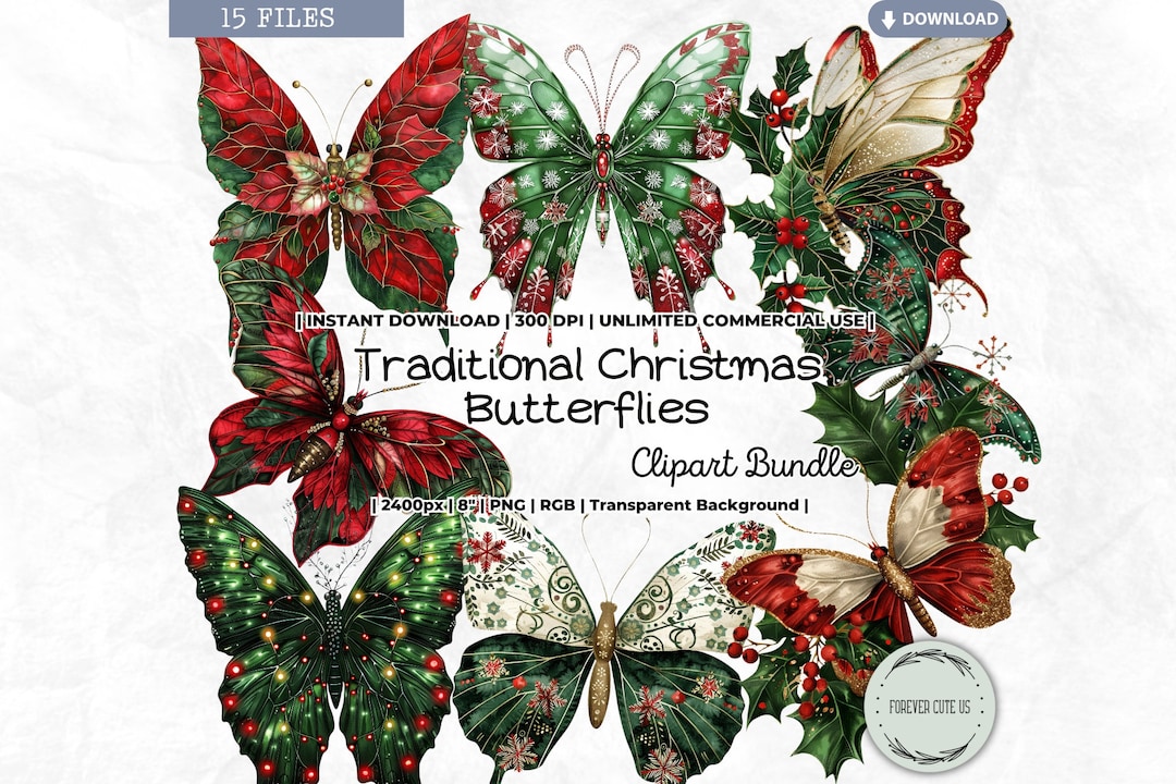 Traditional Christmas Butterflies Clipart, Wing, Butterfly, Woodland ...