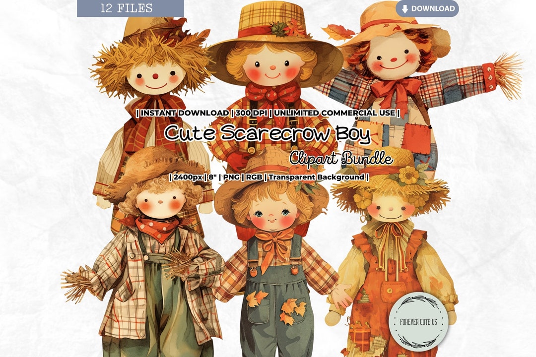 Cute Scarecrow Boy Clipart, Retro, Vintage, Fall, Autumn Harvest ...