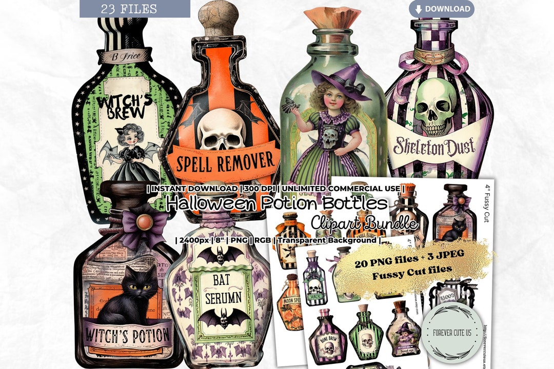Halloween Potion Bottles Clipart Set, Magical, Apothecary Labels, Witch ...