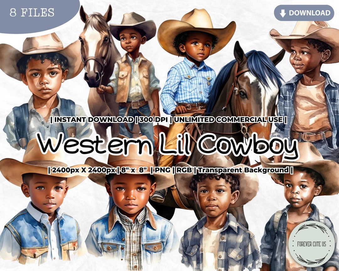 Western Lil Cowboy Clipart Bundle, Baby Cowboy Clipart, Watercolor ...