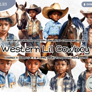 Western Lil Cowboy Clipart Bundle, Baby Cowboy Clipart, Watercolor ...