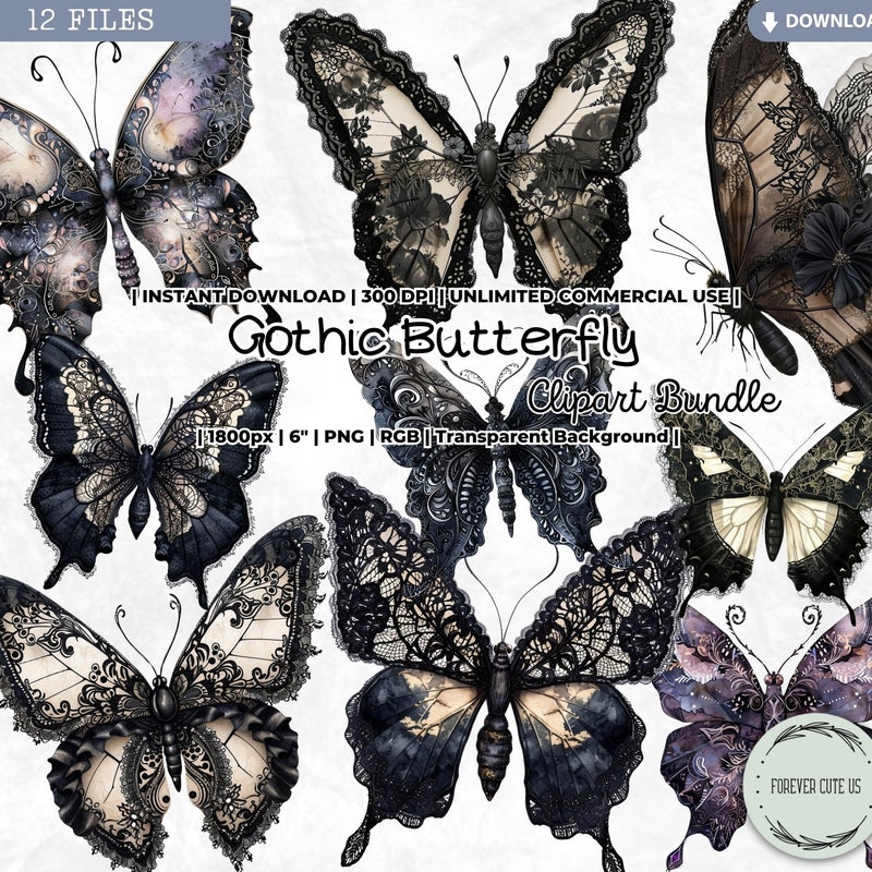 Gothic Butterflies Clipart - Etsy UK