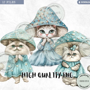 Cottagecore Cat Clipart, Kitten, Kitty, Mushroom, Fungi, Toadstool, Whimsical, Cottage, Woodland ...