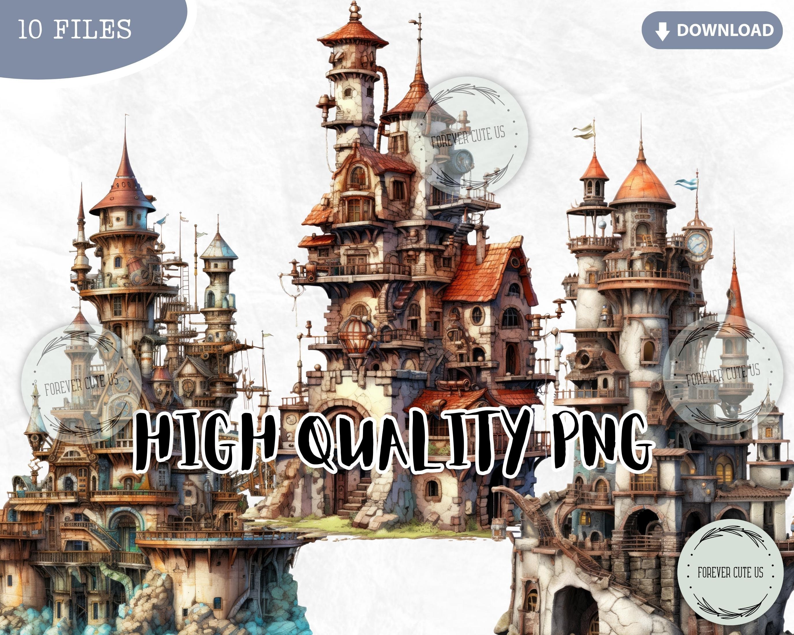 Steampunk Citadel Clipart Set Palace Castle Victorian - Etsy UK