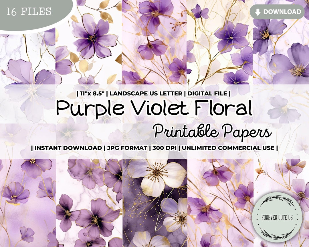 Purple Violet Floral Printable Paper, Lilac, Marble, Japanese Patterns ...