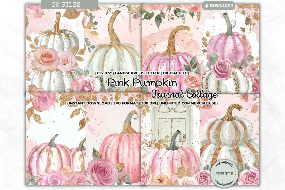 Pink Pumpkin Junk Journal Collage Sheet Kit, Autumn, Fall, Leaves ...