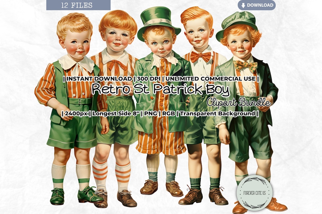 Retro St Patrick Boy Clipart Set, Shabby, St Paddy, Irish, Victorian ...