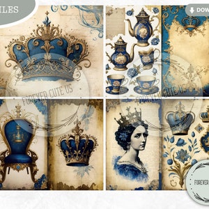 Blue Majesty Junk Journal Collage Sheet, Vintage, Shabby Chic, Royal, Ornate, Coronation, King ...