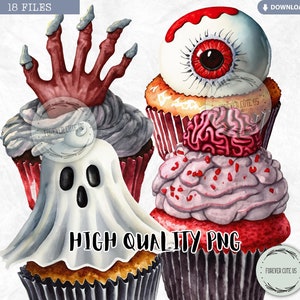 Halloween Cupcake Clipart Set, Witch, Spooky, Spider, Bat, Ghost, Mummy ...