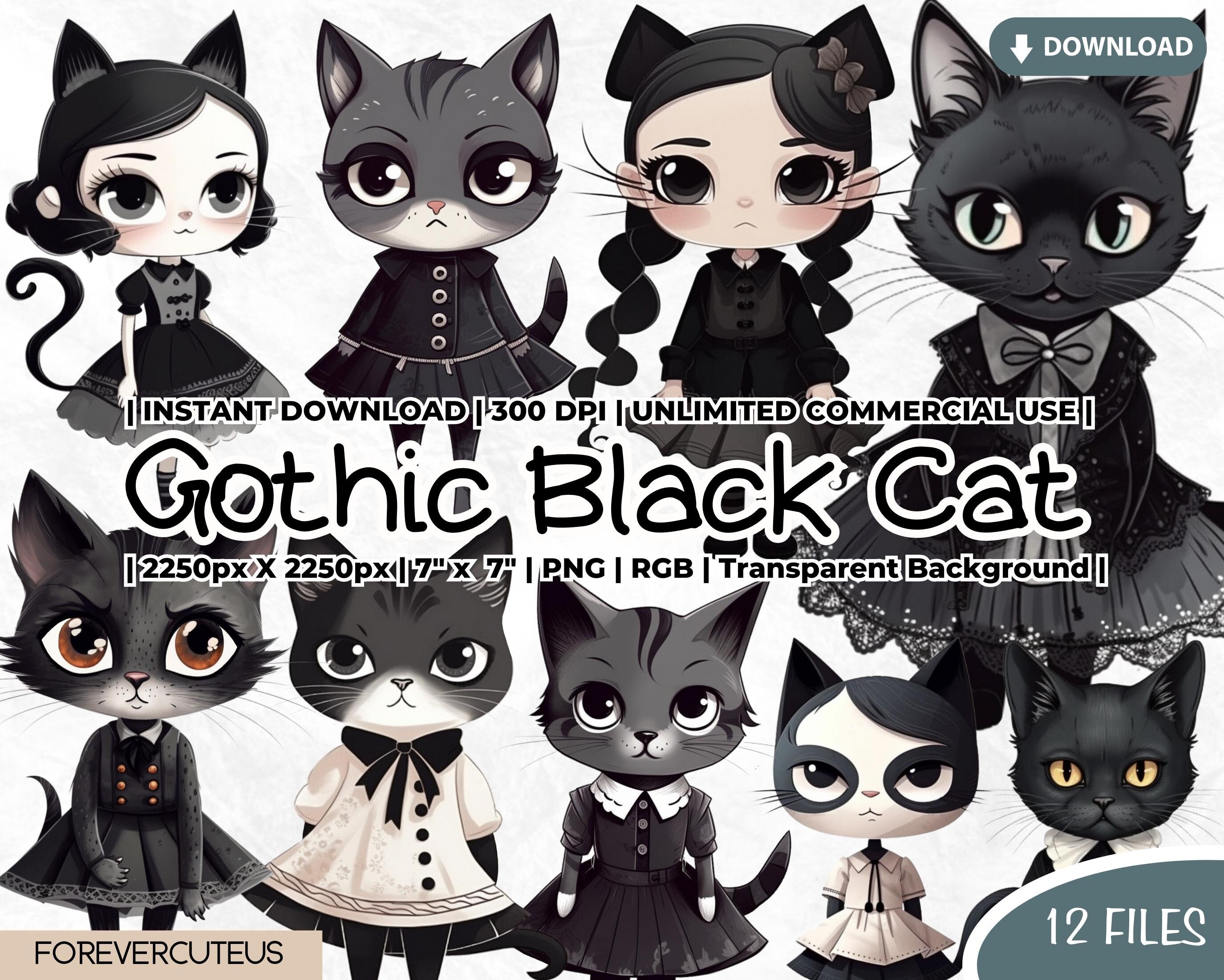 Gothic Black Cat Clipart Halloween Black Cat Png Dark - Etsy
