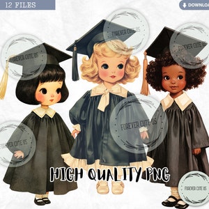 Retro Graduation Girl Clipart, Pre-k, Preschooler, Kindergarten ...