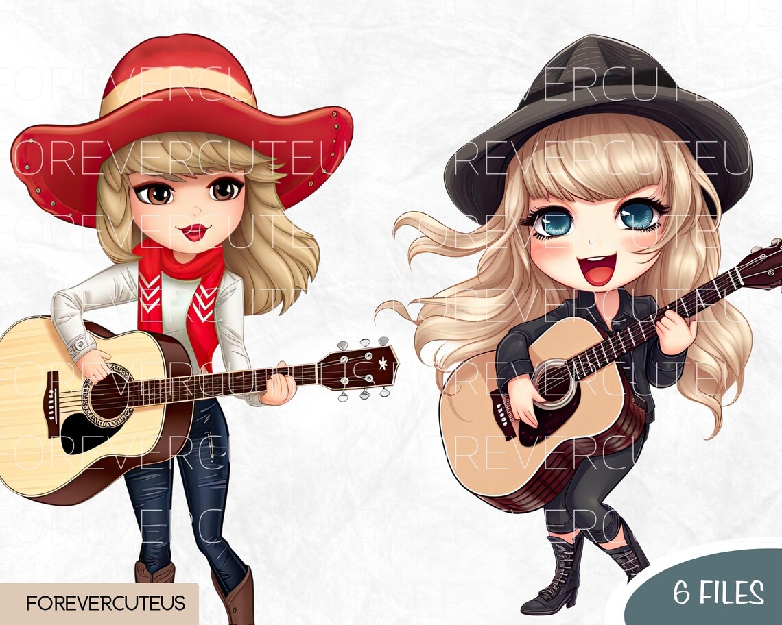Guitar Cowgirl Clipart Bundle Cowboy Girl Clipart Country - Etsy